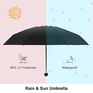 TIME LOVER Mini Windproof Folding Travel Umbrella, Sun & Rain Umbrellas, Compact Portable for Women Men (Black)