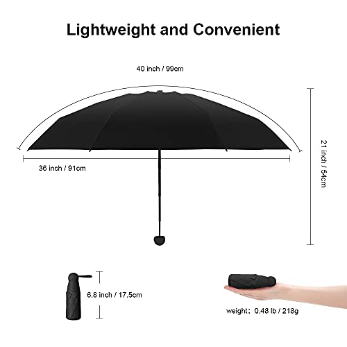 TIME LOVER Mini Windproof Folding Travel Umbrella, Sun & Rain Umbrellas, Compact Portable for Women Men (Black)