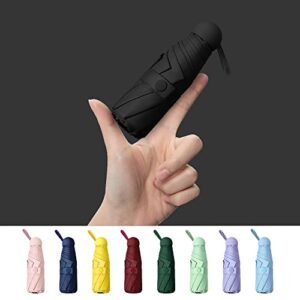 TIME LOVER Mini Windproof Folding Travel Umbrella, Sun & Rain Umbrellas, Compact Portable for Women Men (Black)