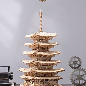 ROBOTIME 3D Puzzle Wooden Craft Kits for Adults DIY Model Building Kit Best Gift for Kids (Five-Storied Pagoda)