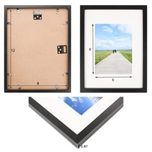 Aynoo 9x12 Picture Frame Wooden Picture Frame Display Pictures 6x8 Picture Frame with Mat or 9x12Without Mat, HD Minimalism Black Wood Picture Collage Photo Frames for Wall Mounting 9x12 (1 Pack)