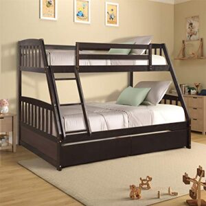 harper & bright designs twin over full bunk bed with two storage drawers, solid wood bunk bed for kids, teens, adults, espresso