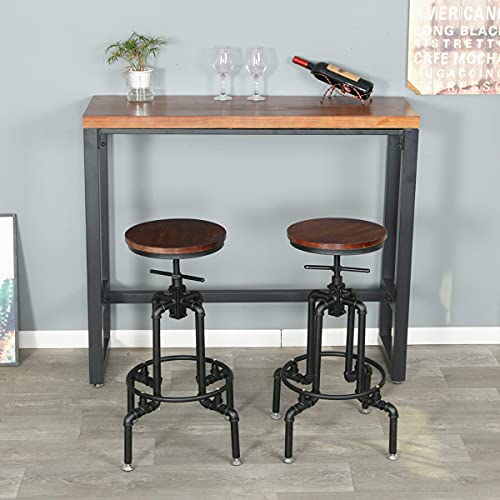 MAIKAILUN Industrial Vintage Bar Stool Set of 2,Rustic Adjustable Bar Stool Round Wood Metal Stool 26-30 Inch Kitchen Swivel Counter Height Farmhouse Stool Black