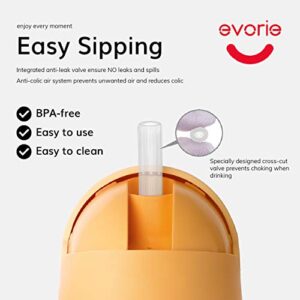 Evorie Tritan Weighted Straw Sippy Cup with Handles for Baby and Toddlers 6 months up, 7 Oz Leakproof Soft Silicone Straw first Infant Water Bottle (BlueMoon)