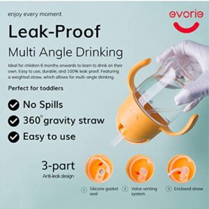 Evorie Tritan Weighted Straw Sippy Cup with Handles for Baby and Toddlers 6 months up, 7 Oz Leakproof Soft Silicone Straw first Infant Water Bottle (BlueMoon)