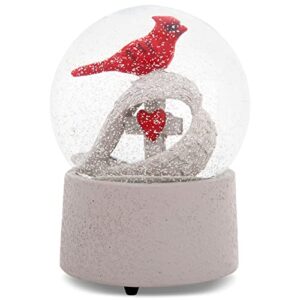 Elanze Designs Cardinal Bereavement Grief Loss When A Cardinal Appears an Angel is Near Cross Wings Bird Comfort Funeral 100MM Musical Glitter Snow Globe Plays Tune Amazing Grace