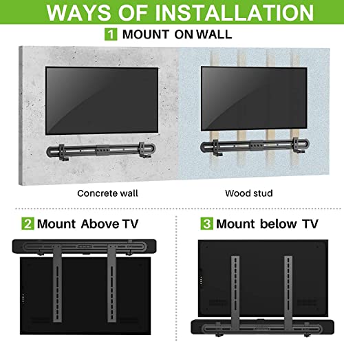 USX MOUNT Universal Soundbar Mount Sound Bar Mounting Bracket to TV, Soundbar Wall Mount Fits 3 Options with Hole/Without Hole Installation, Extendable 3.4-6.06" No-Slip Base Holder, Max VESA 600x400