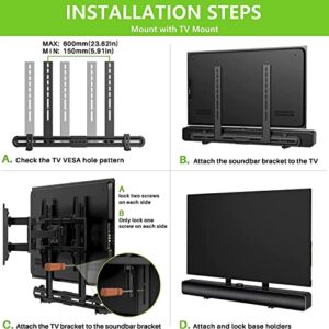 USX MOUNT Universal Soundbar Mount Sound Bar Mounting Bracket to TV, Soundbar Wall Mount Fits 3 Options with Hole/Without Hole Installation, Extendable 3.4-6.06" No-Slip Base Holder, Max VESA 600x400