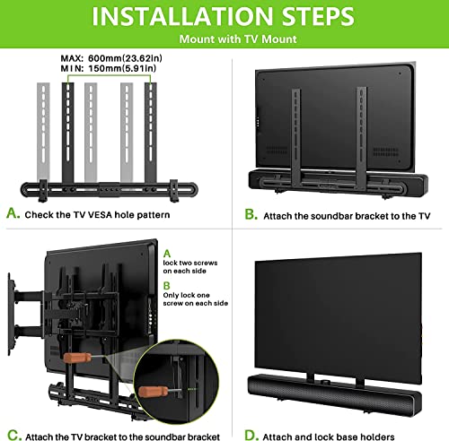 USX MOUNT Universal Soundbar Mount Sound Bar Mounting Bracket to TV, Soundbar Wall Mount Fits 3 Options with Hole/Without Hole Installation, Extendable 3.4-6.06" No-Slip Base Holder, Max VESA 600x400