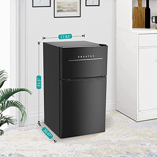 Frestec Mini Fridge with Freezer, 3.0 Cu.Ft 2 Door Compact Small Refrigerator Apartment Size Refrigerator, Energy Star, 7 Adjustable Thermostat Control for Dorm,RV,Office,Bedroom,Kitchen (Black)