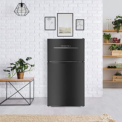 Frestec Mini Fridge with Freezer, 3.0 Cu.Ft 2 Door Compact Small Refrigerator Apartment Size Refrigerator, Energy Star, 7 Adjustable Thermostat Control for Dorm,RV,Office,Bedroom,Kitchen (Black)