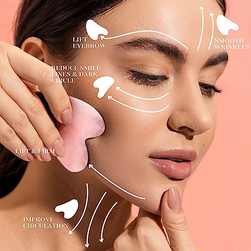 BAIMEI Gua Sha Facial Tool for Self Care, Massage Tool for Face and Body Treatment, Relieve Tensions and Reduce Puffiness - Rose Quartz