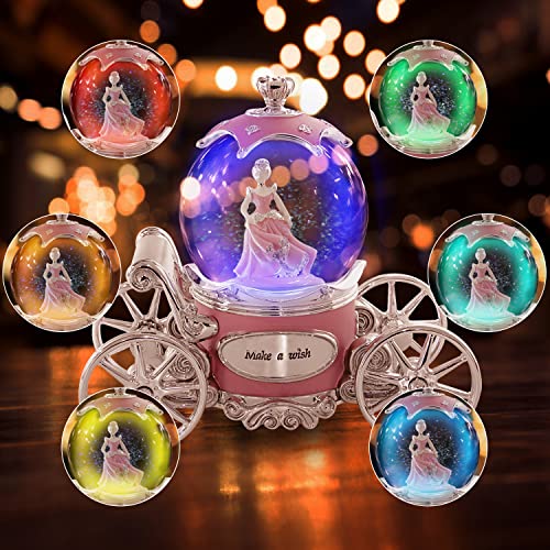 Cinderella Snow Globe Music Box for Girls, YT3 Studio Snow Globes for Girls Color Changing LED Lights Musical Box for Women Kids Mom Daughter Birthday Christmas Mother's Day Valentine Gifts