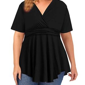 ALLEGRACE Plus Size Tunics Women Short Sleeve Summer Floral Tunic Tops for Leggings Black 3X