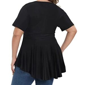 ALLEGRACE Plus Size Tunics Women Short Sleeve Summer Floral Tunic Tops for Leggings Black 3X