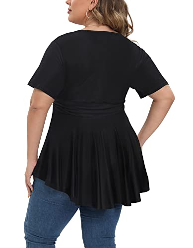 ALLEGRACE Plus Size Tunics Women Short Sleeve Summer Floral Tunic Tops for Leggings Black 3X