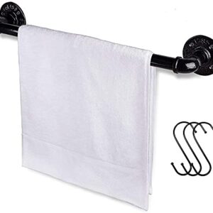 Jeasor Industrial Pipe Towel Rack Towel Bar, Heavy Duty Wall Mounted Rustic Farmhouse Bath Towel Holder for Bathroom (Black, 18 Inch)