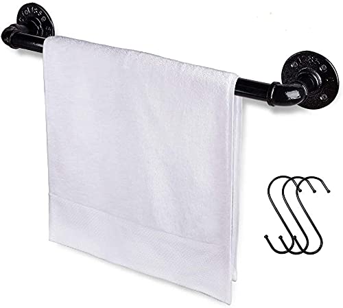 Jeasor Industrial Pipe Towel Rack Towel Bar, Heavy Duty Wall Mounted Rustic Farmhouse Bath Towel Holder for Bathroom (Black, 18 Inch)