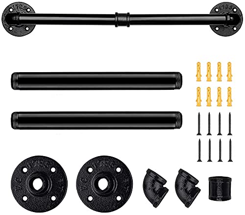 Jeasor Industrial Pipe Towel Rack Towel Bar, Heavy Duty Wall Mounted Rustic Farmhouse Bath Towel Holder for Bathroom (Black, 18 Inch)