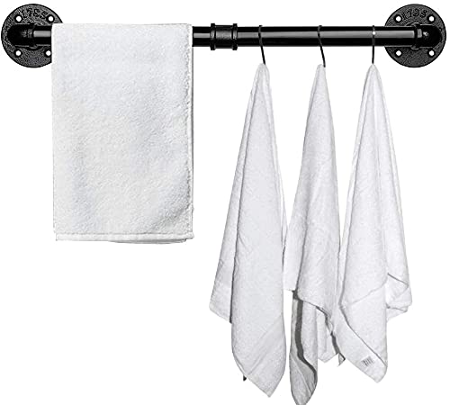 Jeasor Industrial Pipe Towel Rack Towel Bar, Heavy Duty Wall Mounted Rustic Farmhouse Bath Towel Holder for Bathroom (Black, 18 Inch)