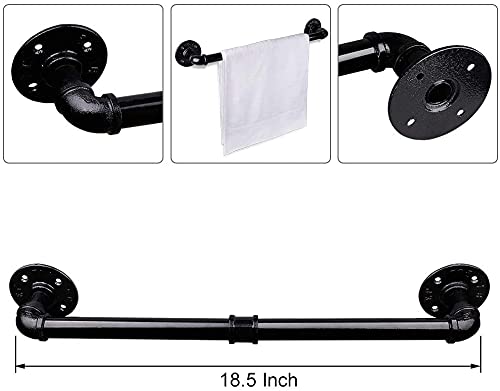 Jeasor Industrial Pipe Towel Rack Towel Bar, Heavy Duty Wall Mounted Rustic Farmhouse Bath Towel Holder for Bathroom (Black, 18 Inch)