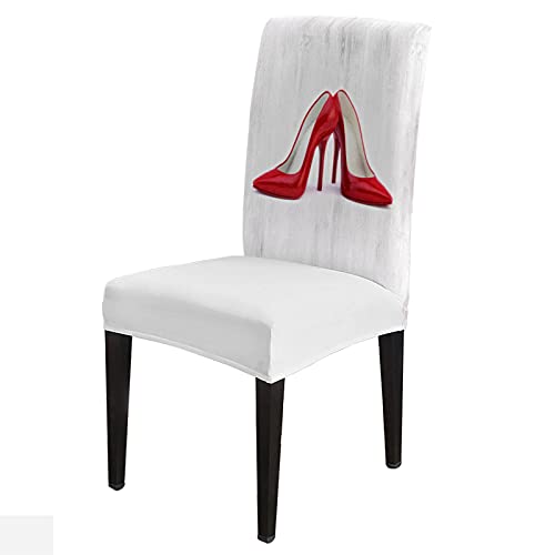 Red High Heels Removable Chair Covers, Furniture Protector for Kids, Pet, Easy to Clean Chair Protectors Covers Set of 8 - White Wooden Board