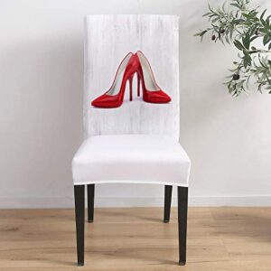 Red High Heels Removable Chair Covers, Furniture Protector for Kids, Pet, Easy to Clean Chair Protectors Covers Set of 8 - White Wooden Board