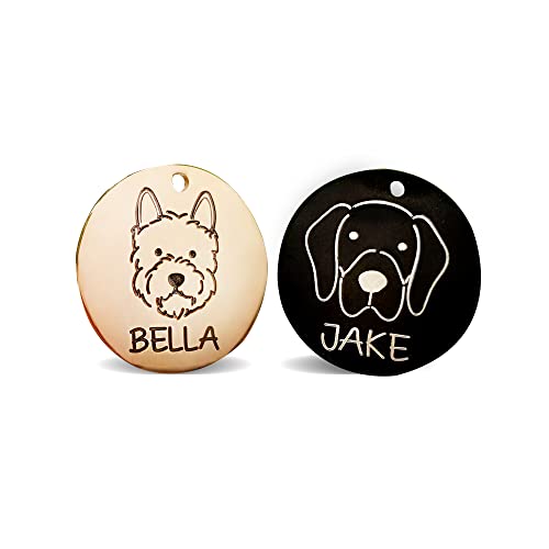 Engraving Pet ID Tags, Personalized Pet ID Tags, Stainless Steel Pet ID Tags, Custom Engraved Dog and Cat Tags, Double Sided Round Tags - Made in USA