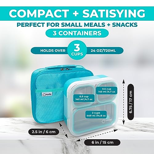 Stainless Steel Lunch Box for Kids Toddler Bento-Box Lunch-Box for Daycare, 3 Compartment Portion Control Containers with Tray for Lunches Snacks - School Travel, 24 oz Teal Blue with Bag Utensil