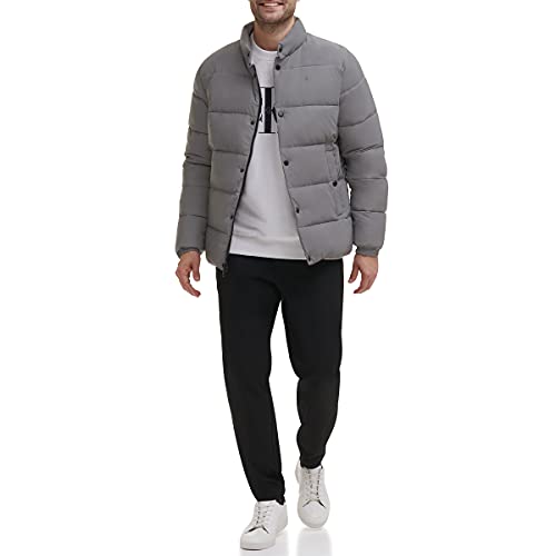 Calvin Klein Men's Snap Front Puffer Jacket, Reflective Silver, XX-Large