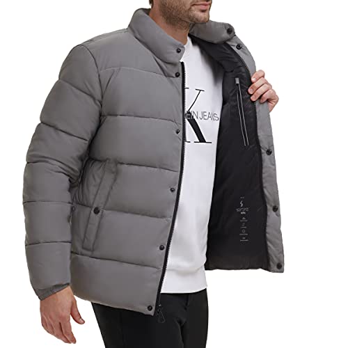 Calvin Klein Men's Snap Front Puffer Jacket, Reflective Silver, XX-Large