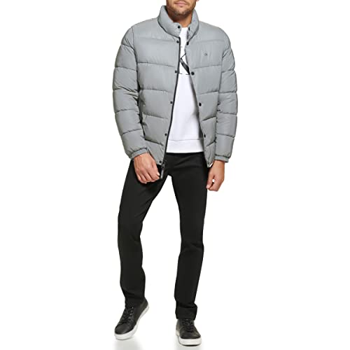 Calvin Klein Men's Snap Front Puffer Jacket, Reflective Silver, XX-Large