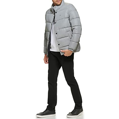 Calvin Klein Men's Snap Front Puffer Jacket, Reflective Silver, XX-Large