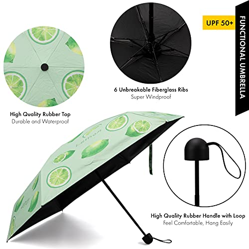 Xiuying Feng Mini Travel Umbrella, Small Compact Portable Umbrella for Sun and Rain, Windproof Parasol with 99% UV Protection for Women and Men