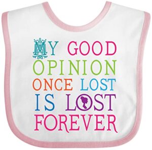 inktastic jane austen good opinion quote gift baby bib white and pink 2cfc1