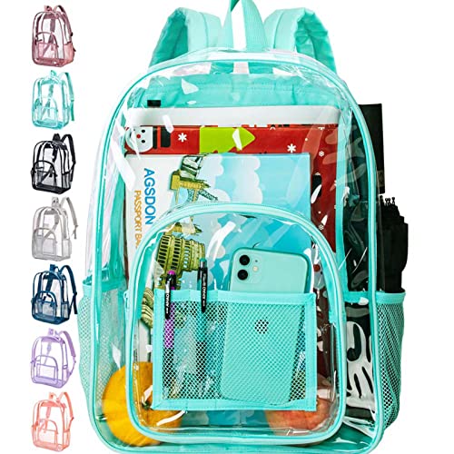 AGSDON Clear Backpack, Heavy Duty Transparent Bookbag, See Through PVC Backpacks for Men - Green