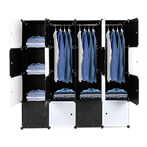 DWLOMHE Wardrobe Cabinets with Doors and Shelves,Modular DIY Plastic Wardrobe, Can be Assembled Freely,4 Layers 16 Grids