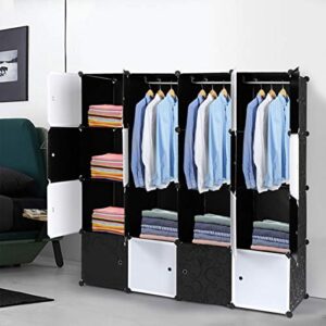 DWLOMHE Wardrobe Cabinets with Doors and Shelves,Modular DIY Plastic Wardrobe, Can be Assembled Freely,4 Layers 16 Grids