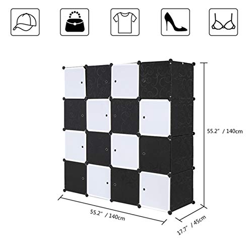 DWLOMHE MMobile 16 Modular Blocks DIY Storage Organizer Living Room Cabinet, Black and White Combination Door