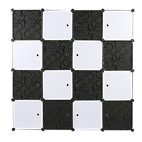 DWLOMHE Modular Cabinet Cupboard,Plastic Storage Shelf 16 Cubes Organizer DIY Furniture,with 3 Clothes Rails