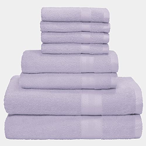 BOUTIQUO 8 Piece Towel Set 100% Ring Spun Cotton, 2 Bath Towels 27X54, 2 Hand Towels 16X28 and 4 Washcloths 13X13 - Ultra Soft Highly Absorbent Machine Washable Hotel Spa Quality - Purple