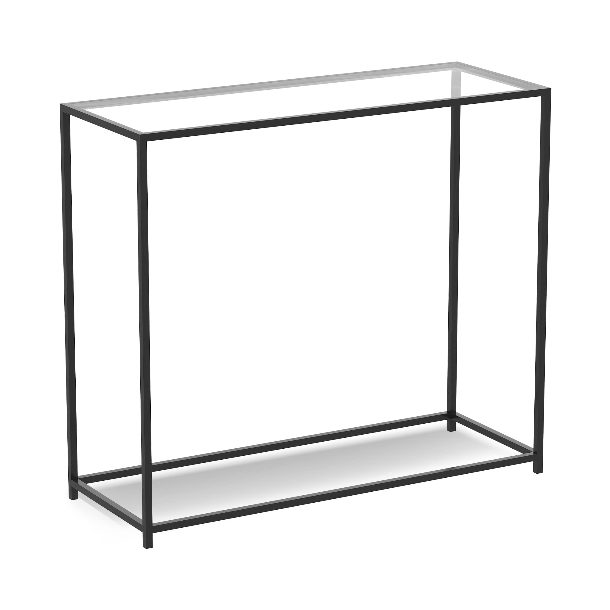 Safdie & Co. - Metal Console Table with Glass, Black Console Tables for Entryway, Use As Doorway Table, Narrow Bar Table, or Accent Furniture for Decorating Foyer, 12 x 28 x 31 Inches