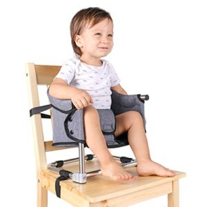 portable feeding seat baby high chair folding chair height adjustable for home & travel, toddler highchair straps to kitchen dinner table, grey