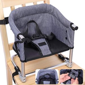 Portable Feeding Seat Baby High Chair Folding Chair Height Adjustable for Home & Travel, Toddler Highchair Straps to Kitchen Dinner Table, Grey