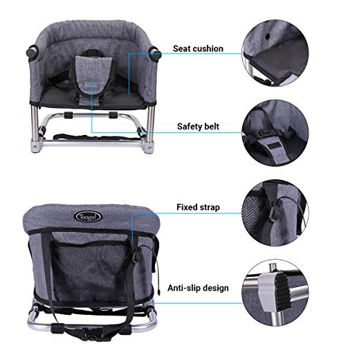 Portable Feeding Seat Baby High Chair Folding Chair Height Adjustable for Home & Travel, Toddler Highchair Straps to Kitchen Dinner Table, Grey