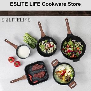 ESLITE LIFE Nonstick Cookware Sets, 12 Pcs Granite Coating Pots and Pans Set Kitchen Cooking Set, Compatible with All Stovetops (Gas, Electric & Induction), PFOA Free