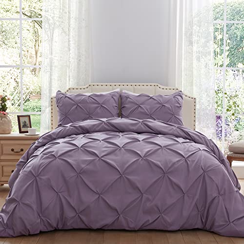 SunStyle Home Pinch Pleated Duvet Cover Purple 2 Pieces Twin Duvet Covers Soft Microfiber Luxury Duvet Cover with Zipper Closure & Corner Ties for All Season(1 Duvet Cover, 1 Pillow Sham)