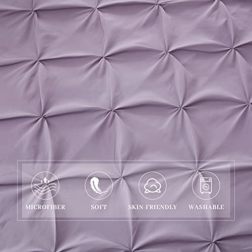 SunStyle Home Pinch Pleated Duvet Cover Purple 2 Pieces Twin Duvet Covers Soft Microfiber Luxury Duvet Cover with Zipper Closure & Corner Ties for All Season(1 Duvet Cover, 1 Pillow Sham)