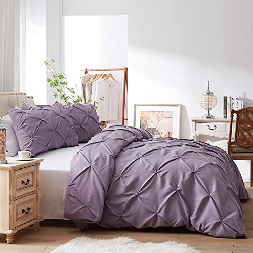 SunStyle Home Pinch Pleated Duvet Cover Purple 2 Pieces Twin Duvet Covers Soft Microfiber Luxury Duvet Cover with Zipper Closure & Corner Ties for All Season(1 Duvet Cover, 1 Pillow Sham)