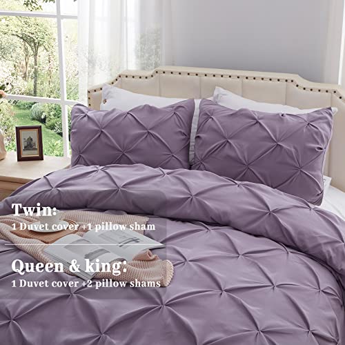 SunStyle Home Pinch Pleated Duvet Cover Purple 2 Pieces Twin Duvet Covers Soft Microfiber Luxury Duvet Cover with Zipper Closure & Corner Ties for All Season(1 Duvet Cover, 1 Pillow Sham)